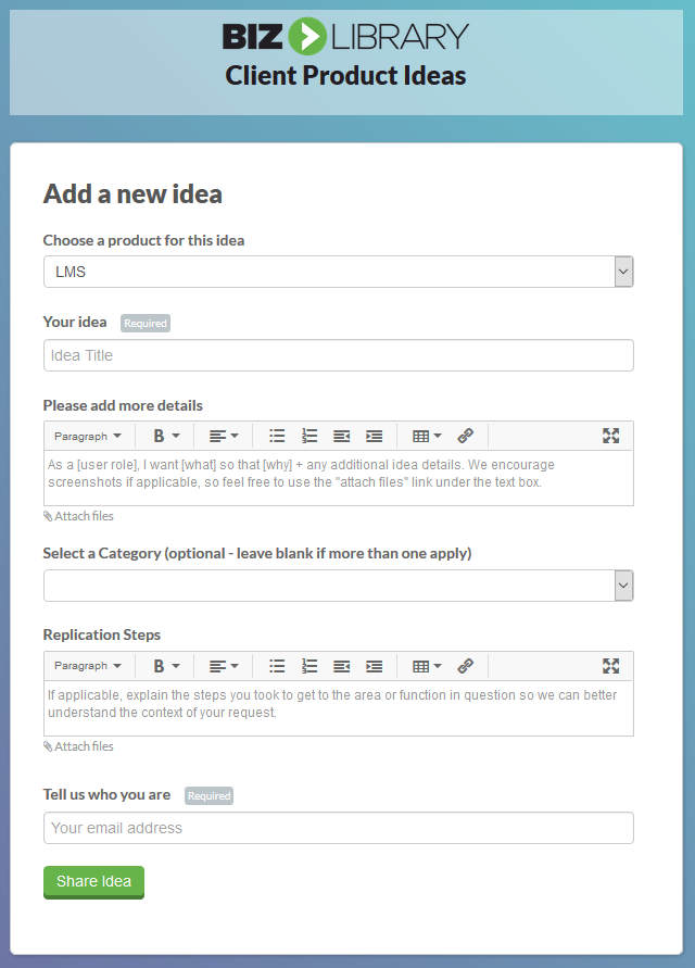 Using the Ideas Portal – BizLibrary
