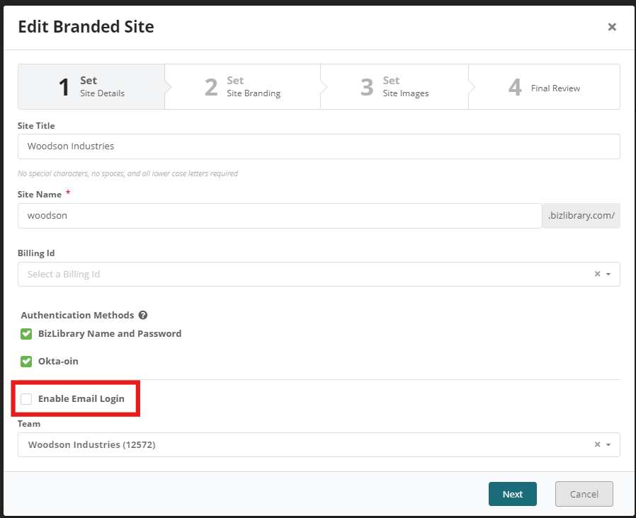 Enabling Email Based Authentication – BizLibrary
