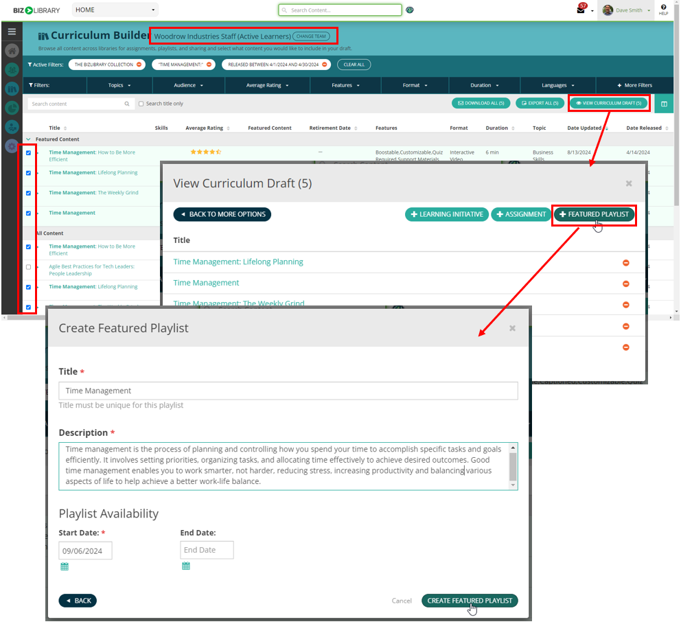 Creating a Featured Playlist with Curriculum Builder – BizLibrary